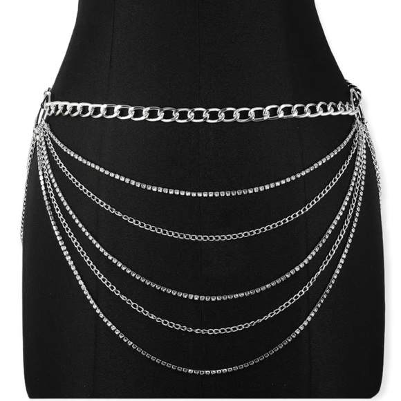 Accessories | New Silver Chain Belt Multi Layers Chains Rhinestones ...
